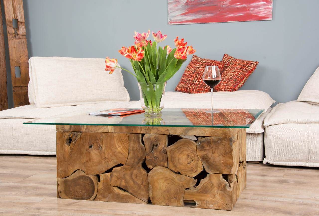 Teak Root Block Rectangular Coffee Table 120 x 80cm - Sustainable Furniture