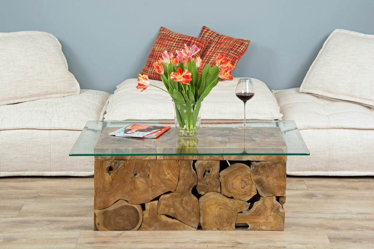 Teak Root Block Rectangular Coffee Table 120 x 80cm - Sustainable Furniture