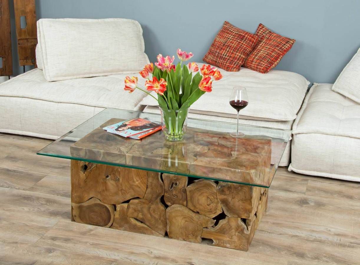 Teak Root Block Rectangular Coffee Table 120 x 80cm - Sustainable Furniture