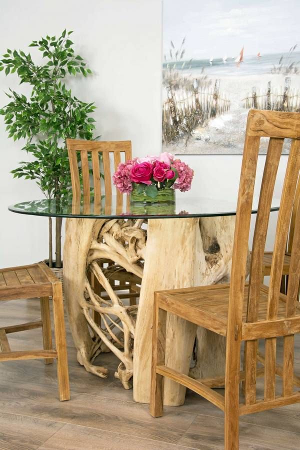 1.2m Java Root Circular Dining Table with 4 Santos Chairs - Sustainable ...