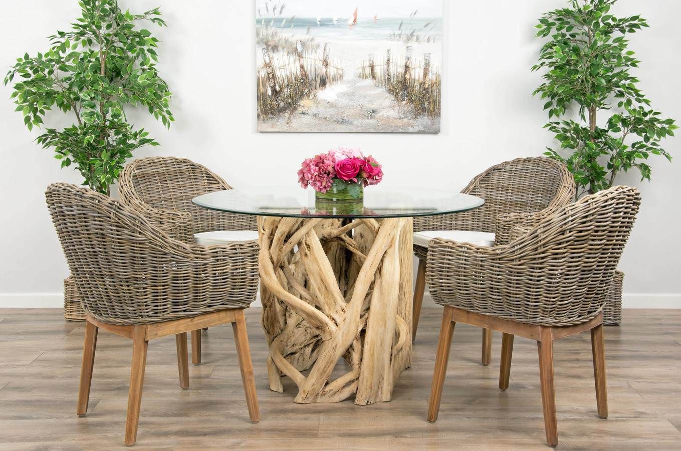 1.2m Java Root Circular Dining Table with 4 or 6 Scandi Armchairs ...