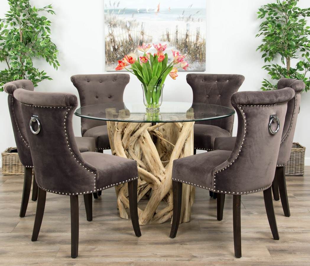 1.2m Java Root Circular Dining Table with 4 or 6 Velveteen Ring Back ...