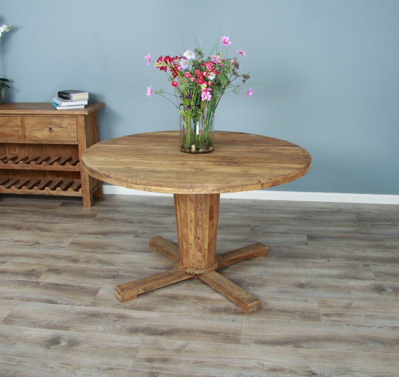 Reclaimed Teak Character Round 130cm Dining Table - Sustainable Furniture