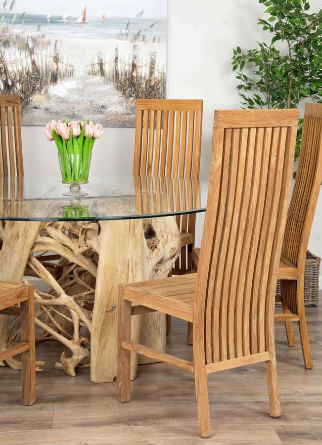 1.5m Java Root Circular Dining Table with 6 Vikka Chairs - Sustainable ...