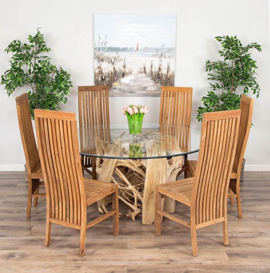 1.5m Java Root Circular Dining Table with 6 Vikka Chairs - Sustainable ...