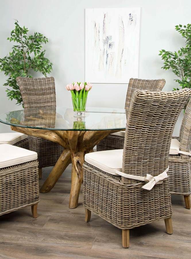 1.5m Reclaimed Teak Root Circular Dining Table with 6 Latifa Chairs ...