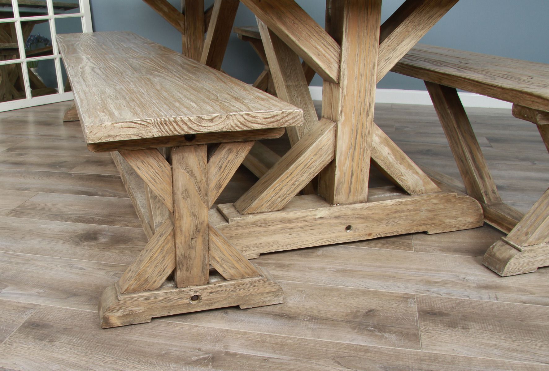 2.4m Reclaimed Pine Cross Dining Bench - Sustainable Furniture