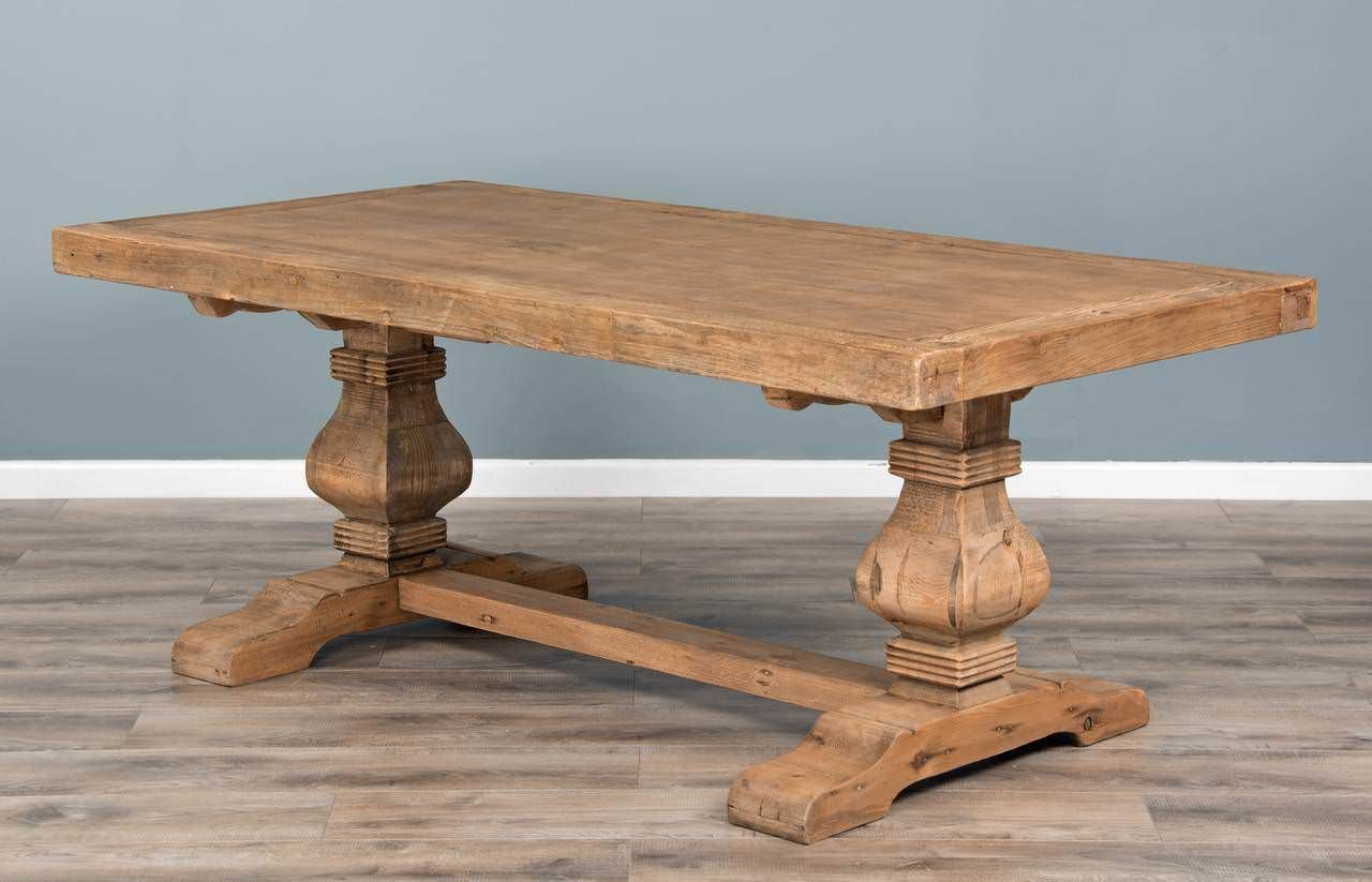 2m Reclaimed Elm Pedestal Dining Table - Sustainable Furniture