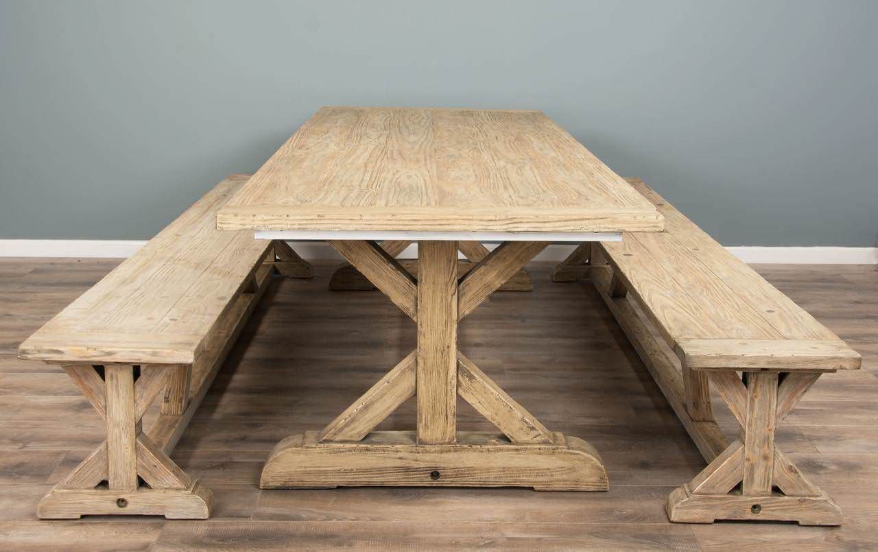 3m Reclaimed Pine Cross Table with Two Dining Benches - Sustainable ...