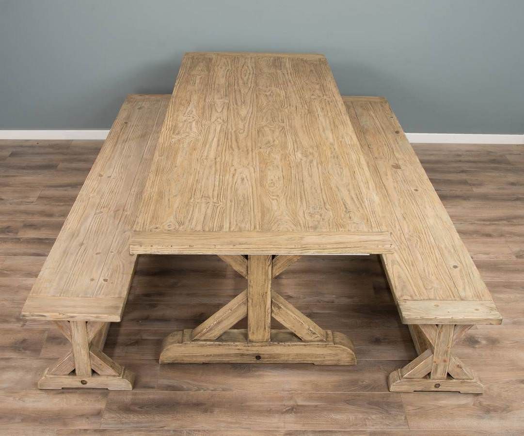 3m Reclaimed Pine Cross Table with Two Dining Benches - Sustainable ...
