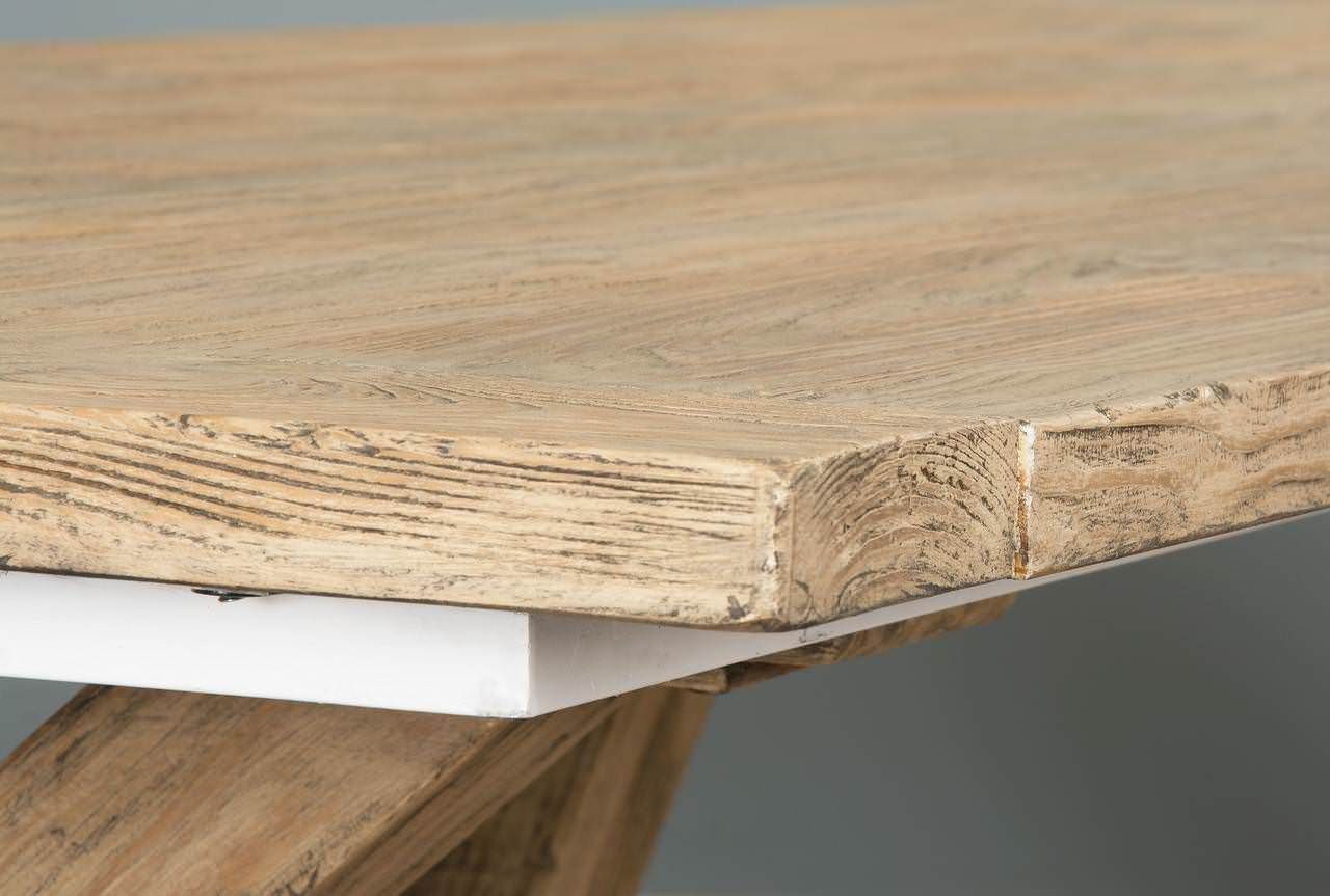 3m Reclaimed Pine Cross Table with Two Dining Benches - Sustainable ...