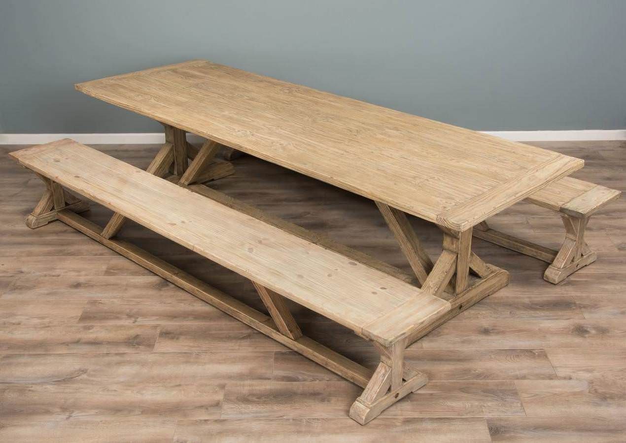 3m Reclaimed Pine Cross Table with Two Dining Benches - Sustainable ...