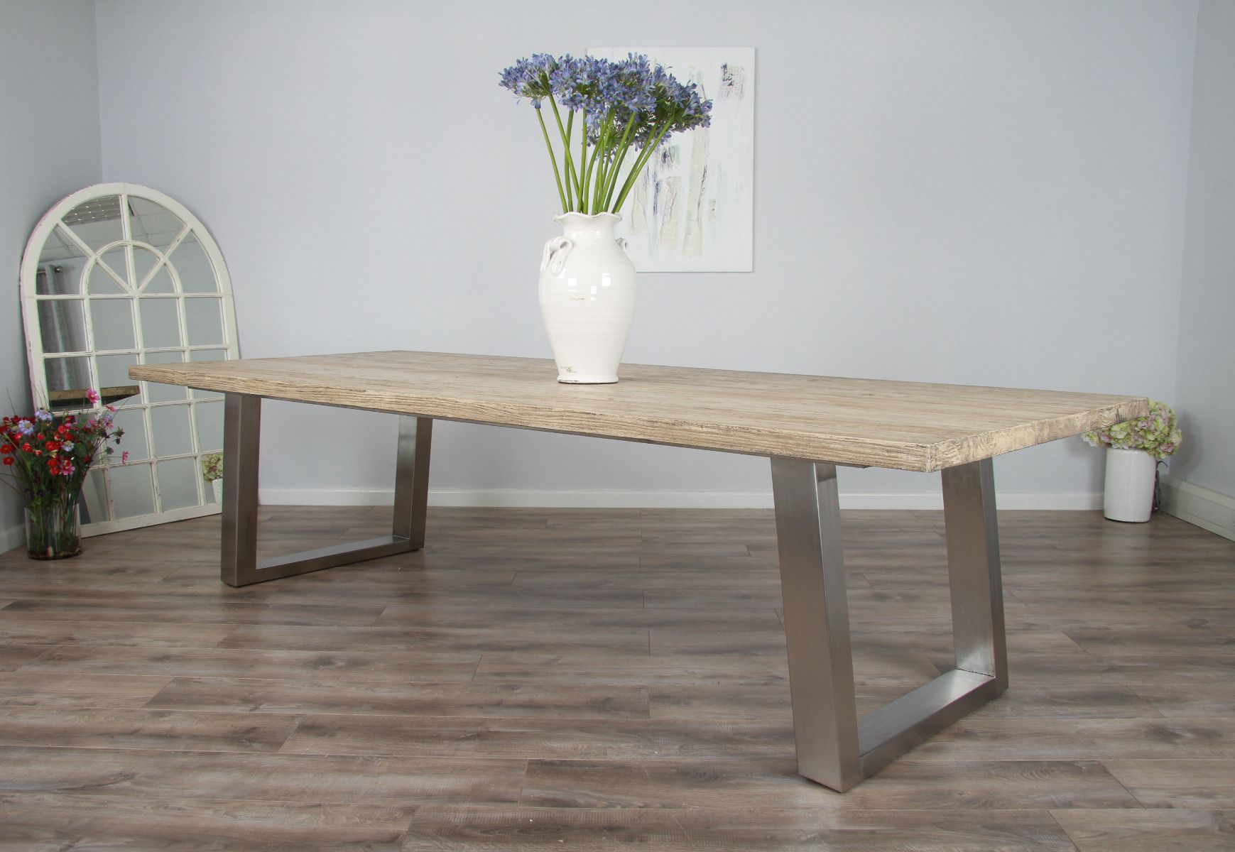 3m Reclaimed Pine Industrial Chic Cubex Table with Stainless Steel Legs ...