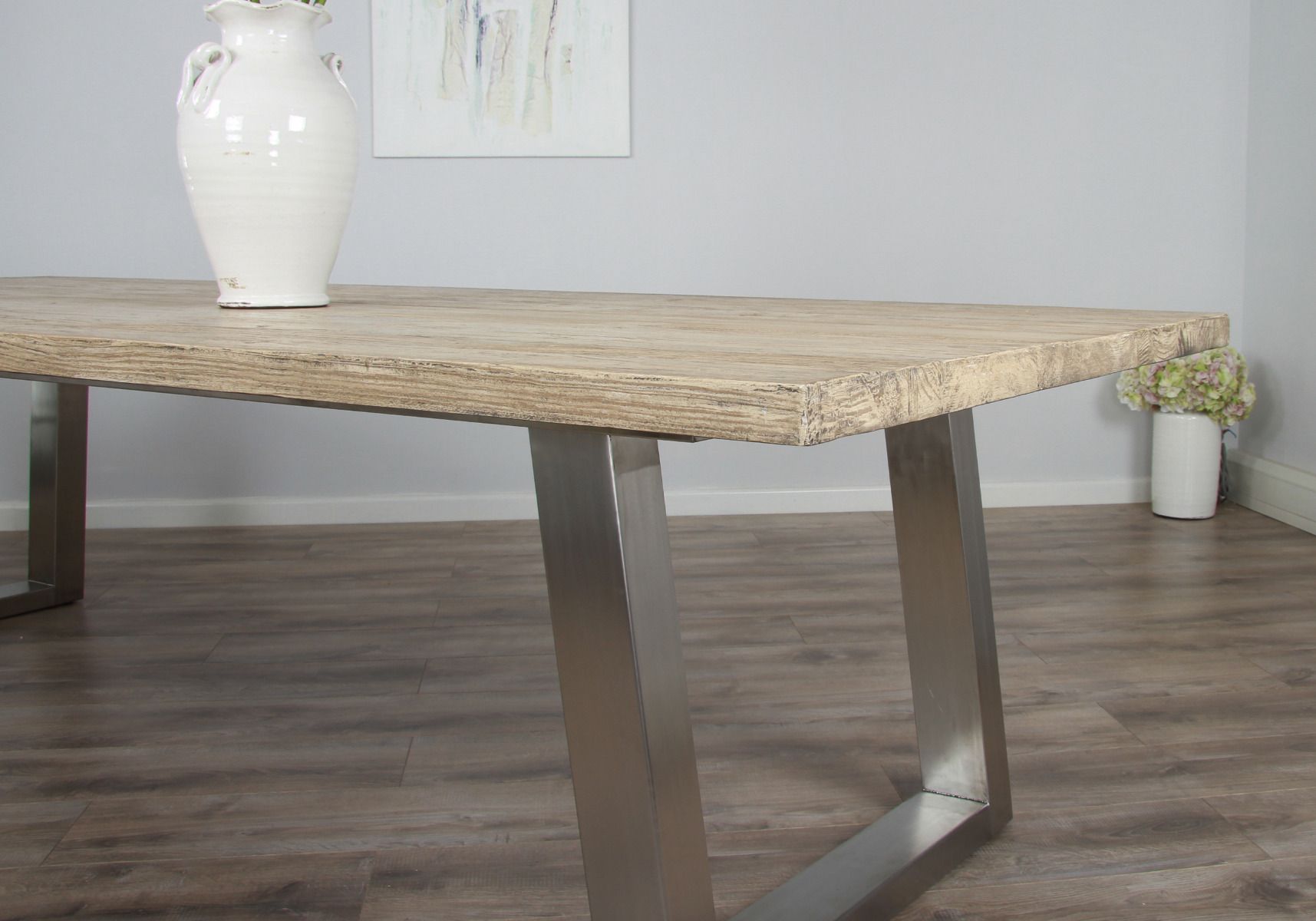 3m Reclaimed Pine Industrial Chic Cubex Table with Stainless Steel Legs ...