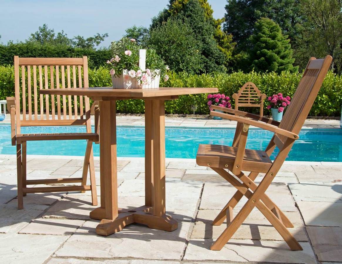 70cm Square Pedestal Teak Garden Table with 2 or 4 Kiffa Armchairs ...