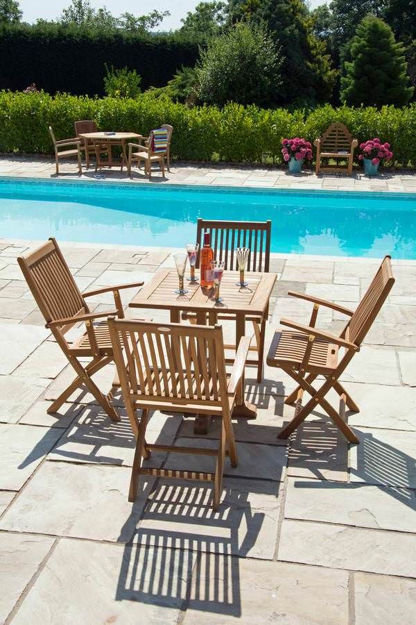 70cm Square Pedestal Teak Garden Table with 2 or 4 Kiffa Armchairs ...