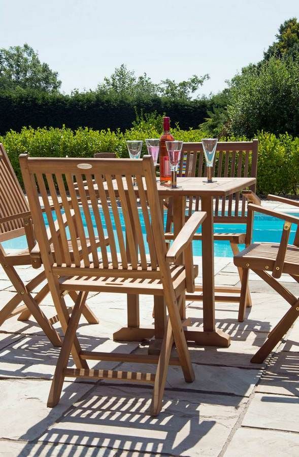 70cm Square Pedestal Teak Garden Table with 2 or 4 Kiffa Armchairs ...