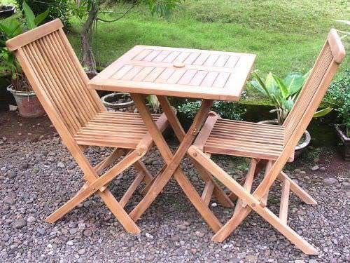 70cm Teak Square Folding Table with 2 Classic Folding Chairs ...