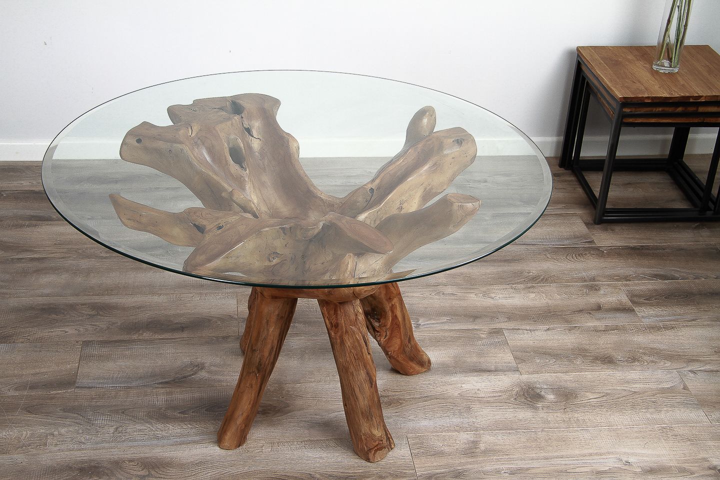 1.2m Reclaimed Teak Root Circular Dining Table - Sustainable Furniture