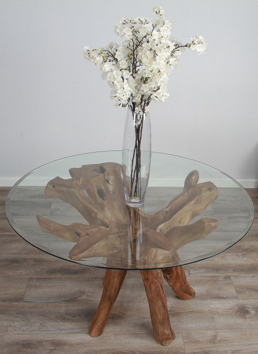 1.2m Reclaimed Teak Root Circular Dining Table - Sustainable Furniture