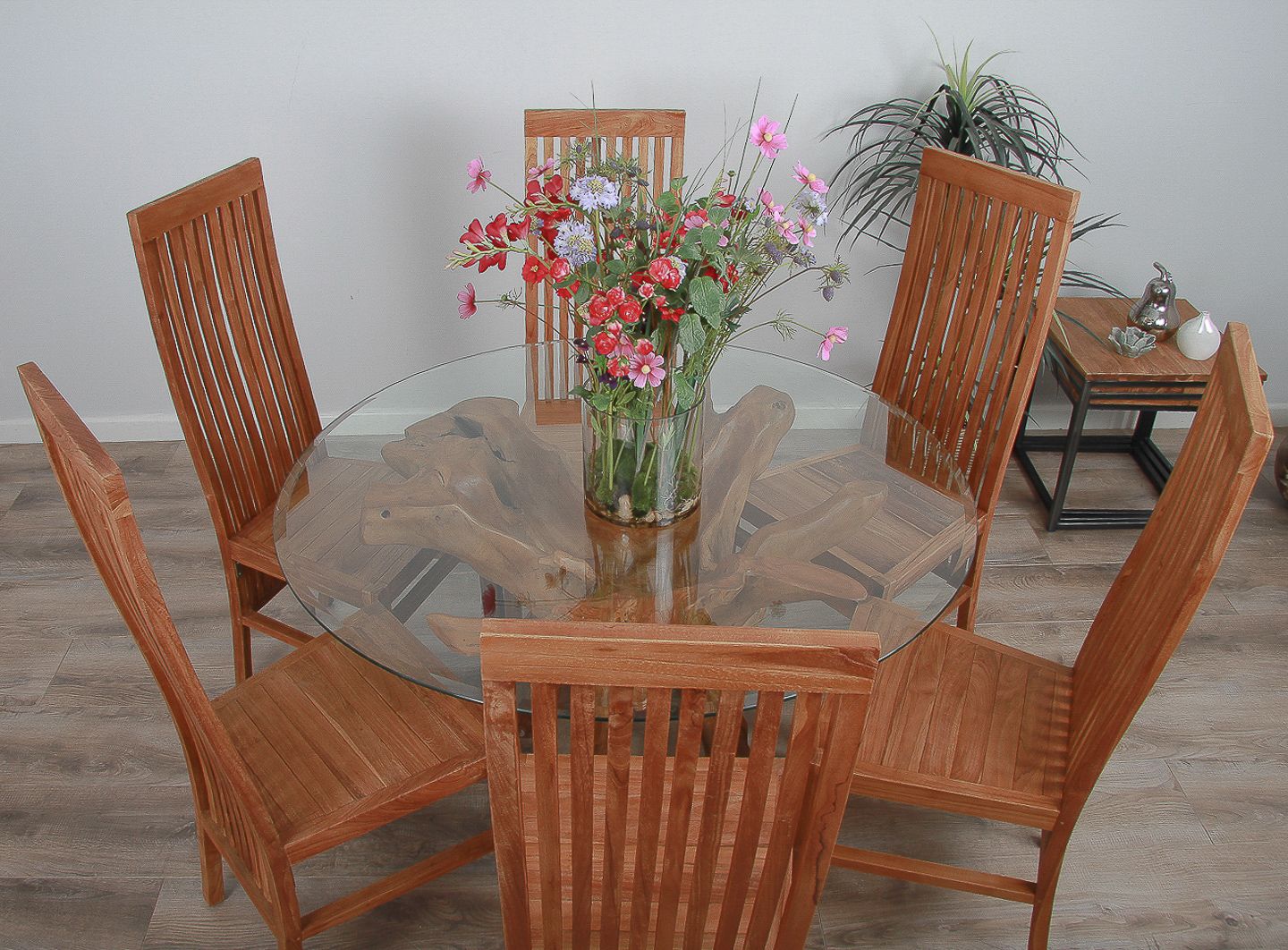 1.2m Reclaimed Teak Root Circular Dining Table with 4 or 6 Vikka Chairs ...