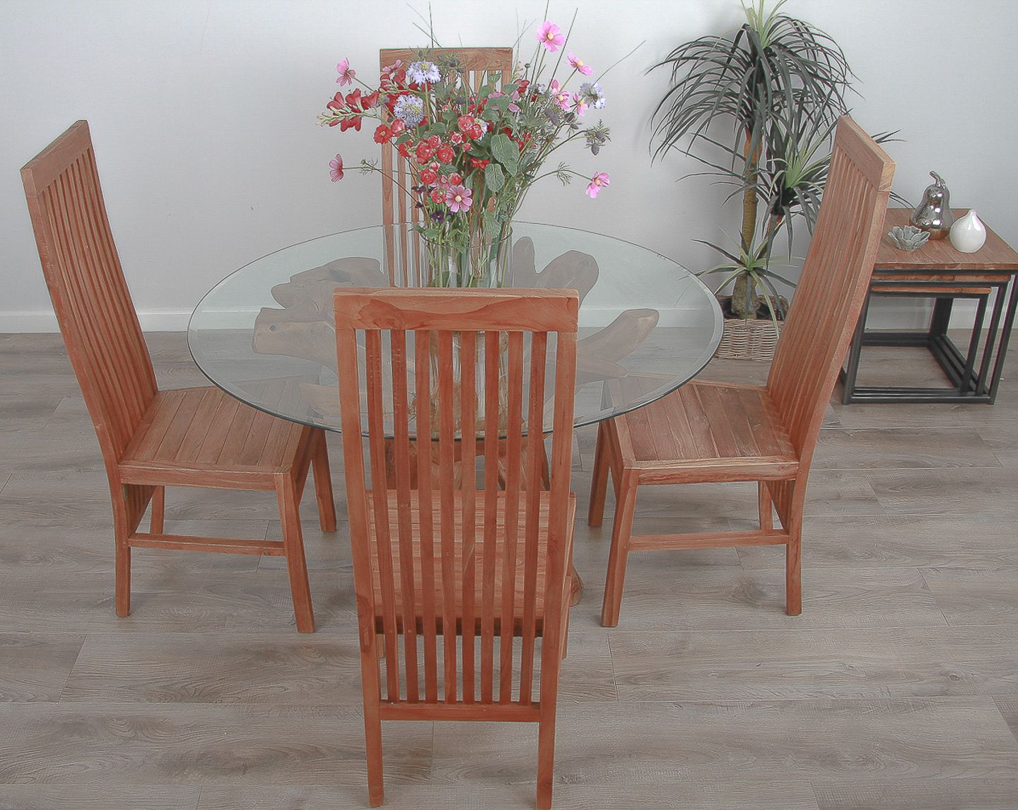 1.2m Reclaimed Teak Root Circular Dining Table with 4 or 6 Vikka Chairs ...