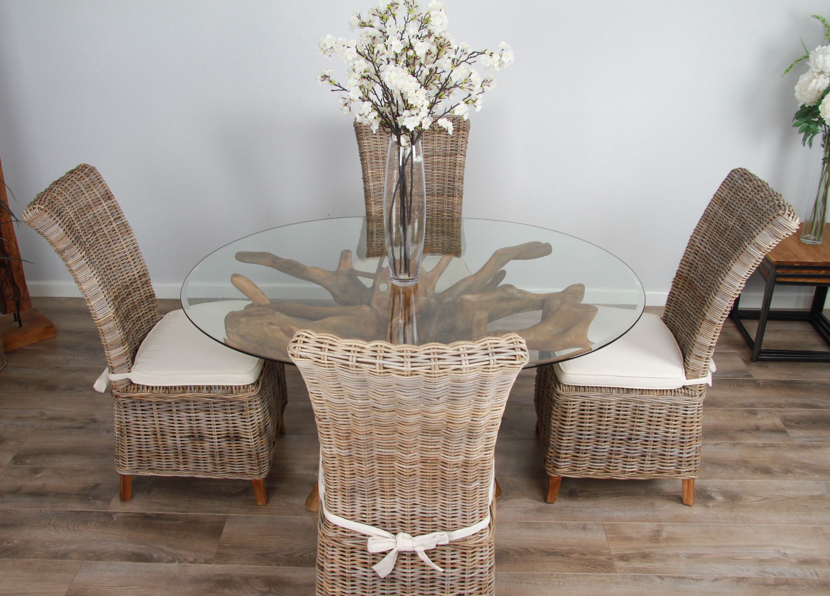 1.5m x 1.2m Reclaimed Teak Root Oval Dining Table with 4 or 6 Latifa ...