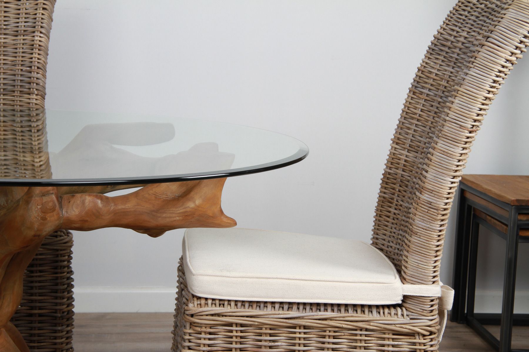 1.5m x 1.2m Reclaimed Teak Root Oval Dining Table with 4 or 6 Latifa ...