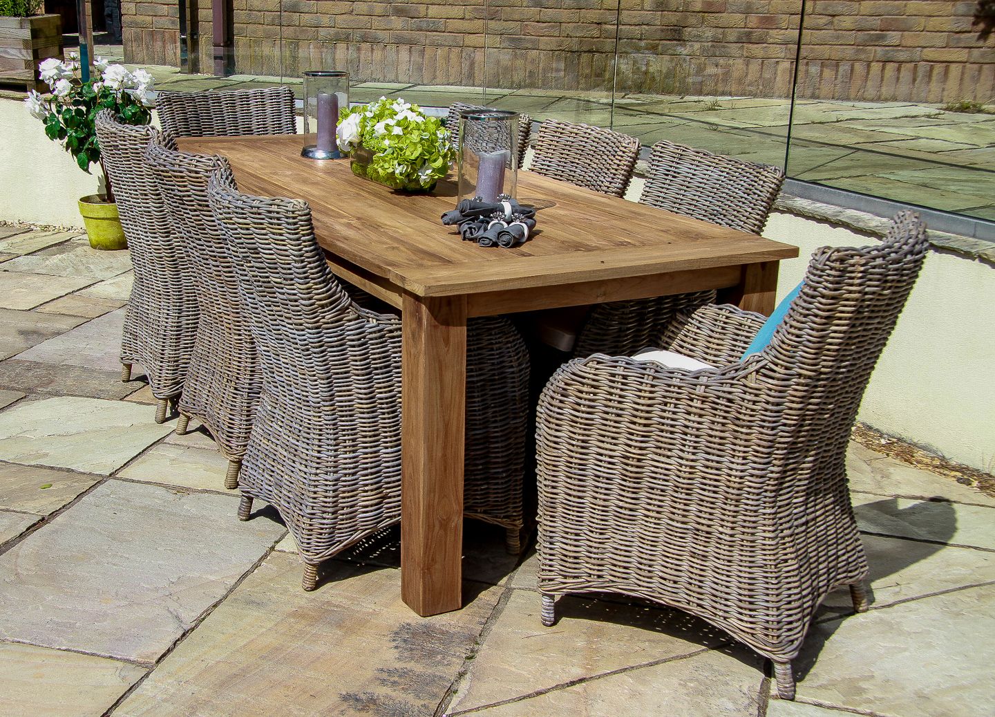 Reclaimed Teak Open Slatted Dining Table 2.4m with Donna Armchairs ...