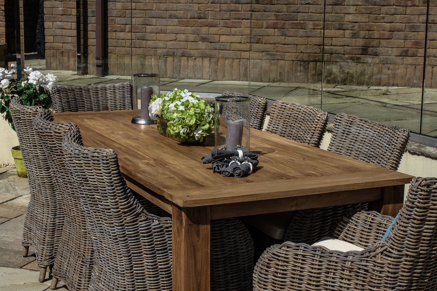 Reclaimed Teak Open Slatted Dining Table 2.4m with Donna Armchairs ...