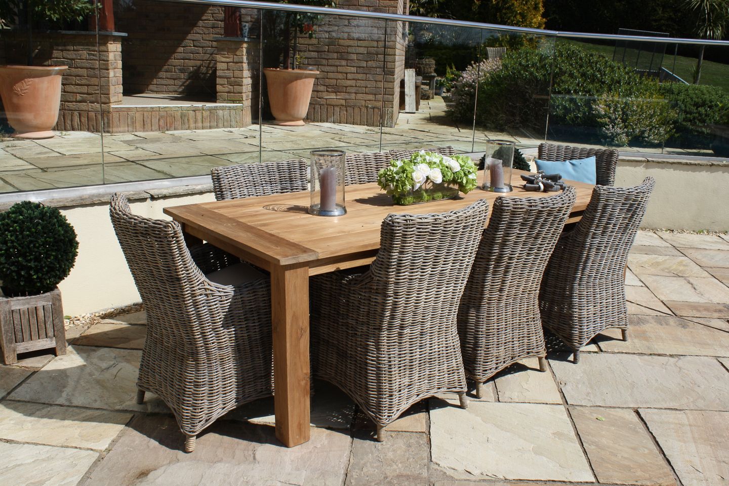 Reclaimed Teak Open Slatted Dining Table 2.4m with Donna Armchairs ...