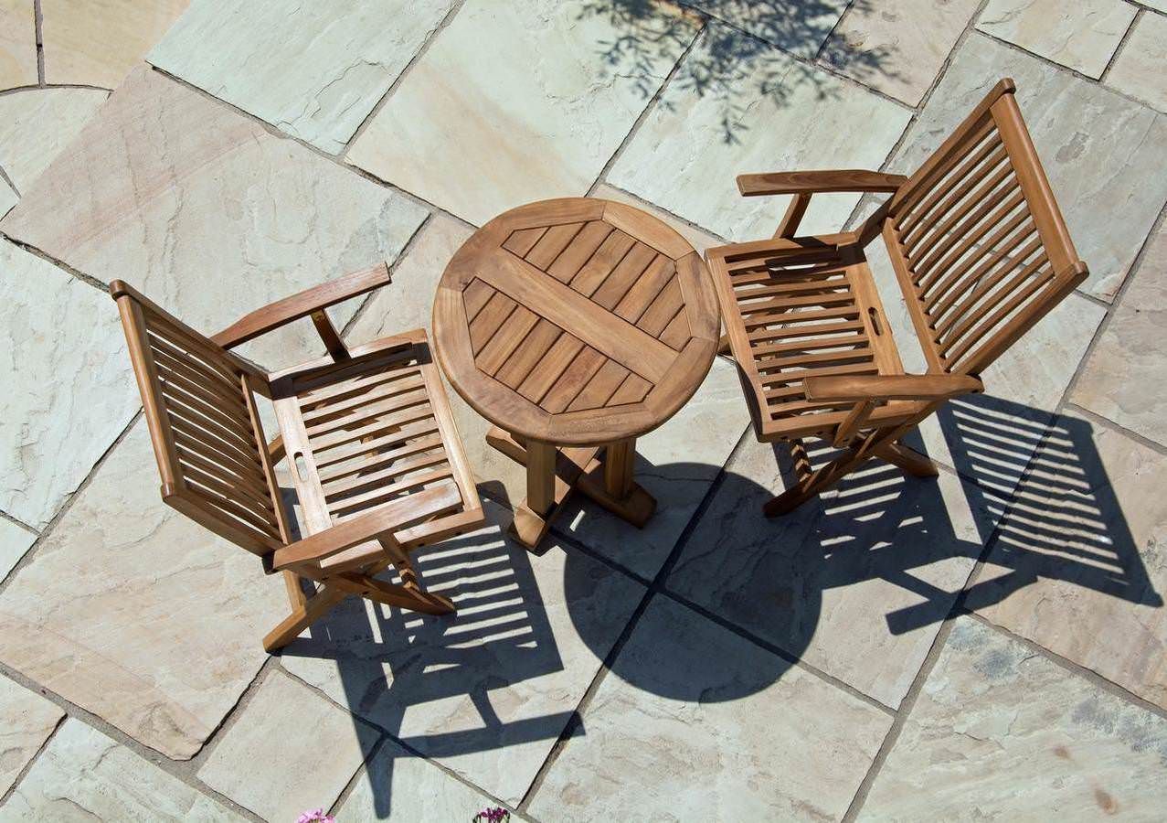 60cm Teak Circular Pedestal Table with 2 Kiffa Folding Armchairs ...