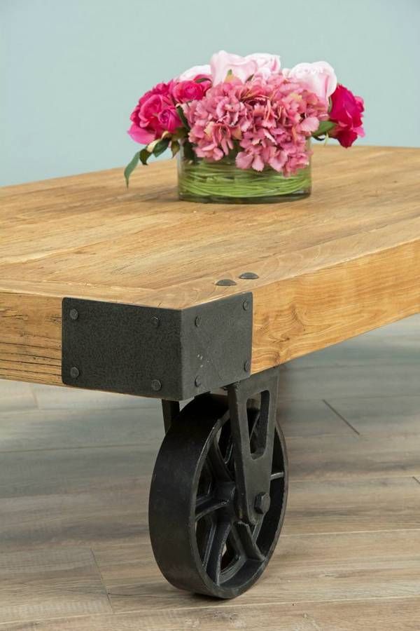 Reclaimed Elm Wheeled Coffee Table - Sustainable Furniture