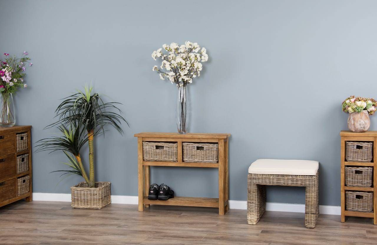 Reclaimed Teak 2 Drawer Hall Table with Shelf plus 2 Kubu Grey Natural ...