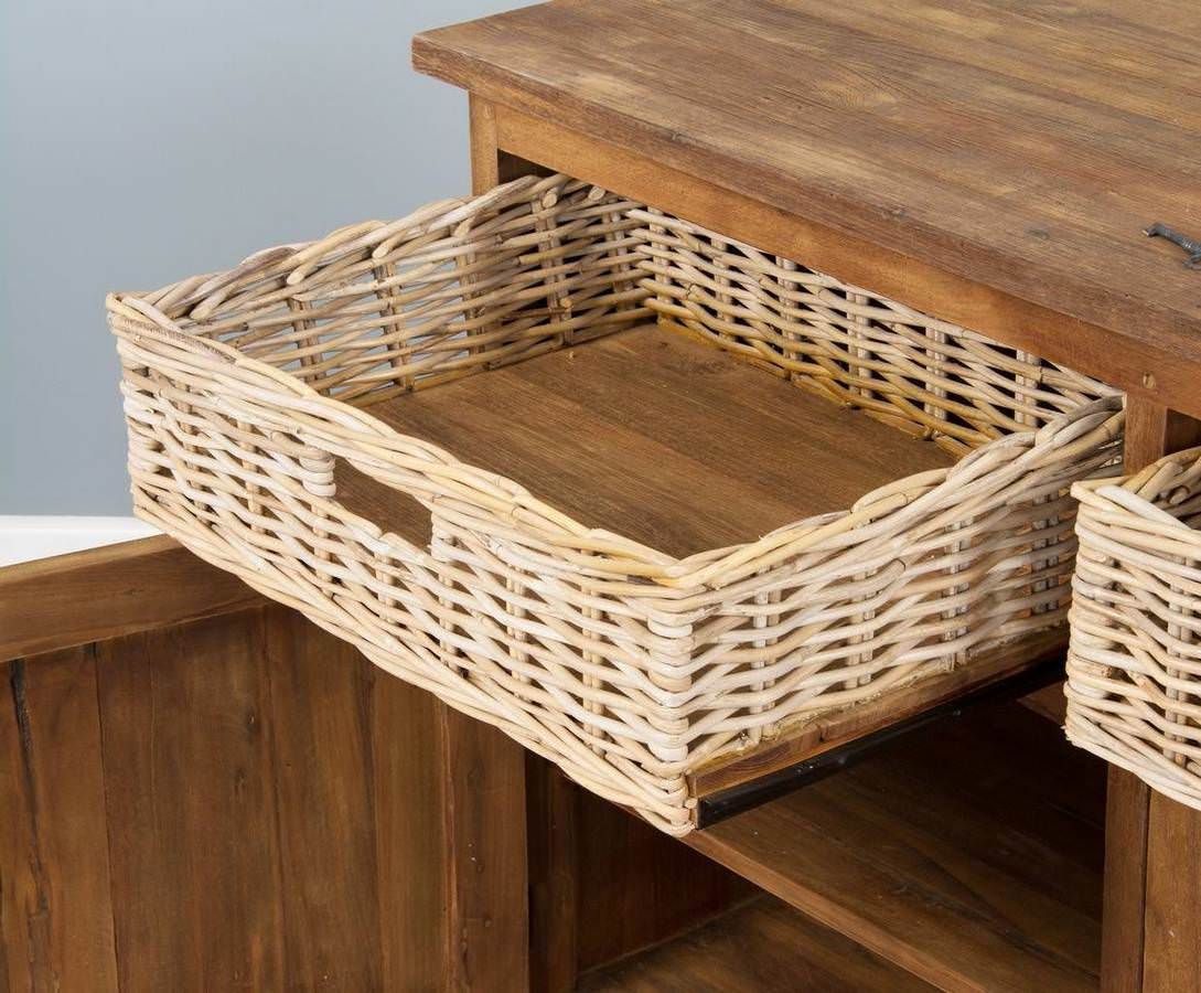 Reclaimed Teak Dresser with Natural Wicker Drawers - Sustainable Furniture