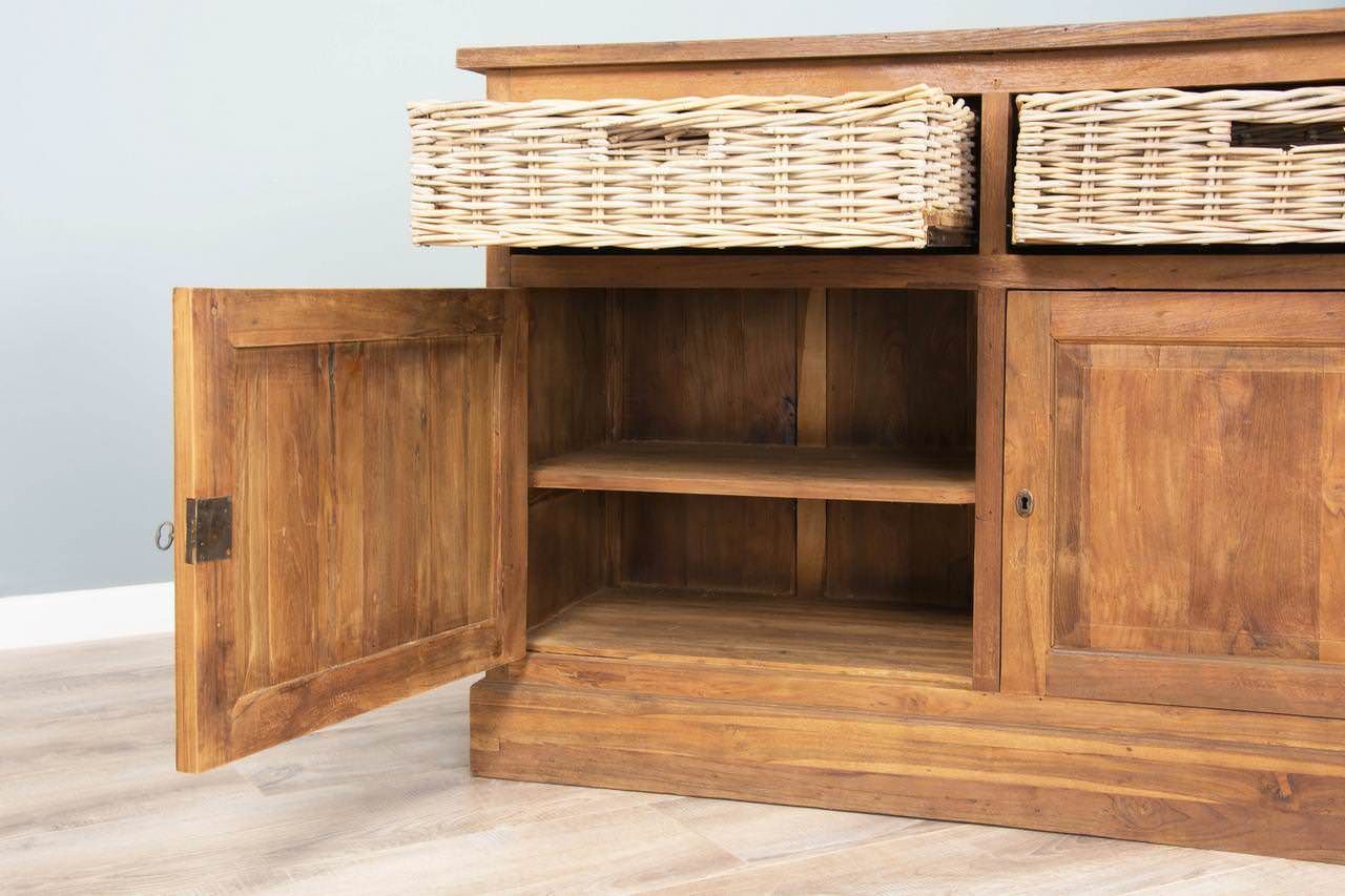 Reclaimed Teak Dresser with Natural Wicker Drawers - Sustainable Furniture