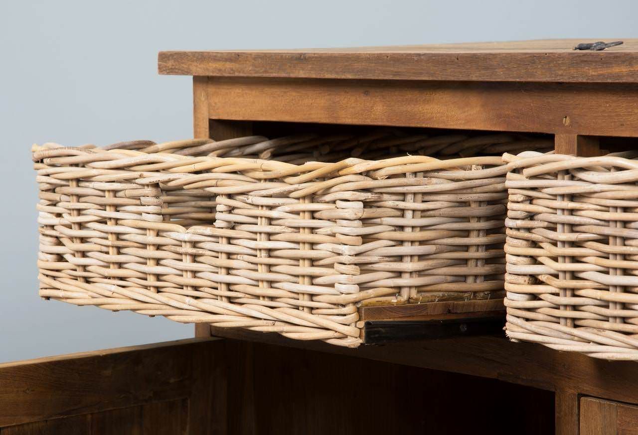 Reclaimed Teak Dresser with Natural Wicker Drawers - Sustainable Furniture