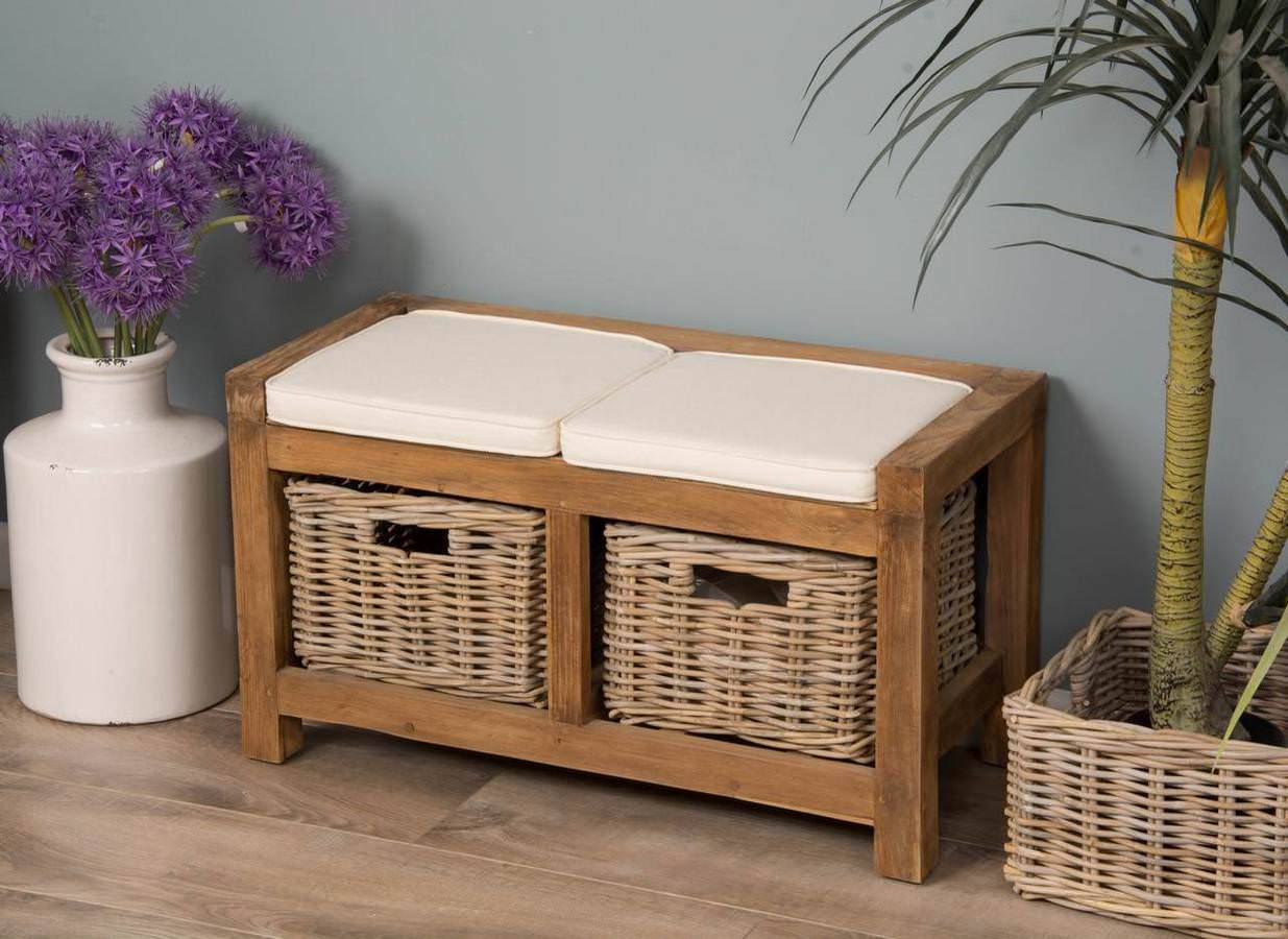 Reclaimed Teak Hall Seat plus 2 Kubu Grey Natural Wicker Drawers plus ...