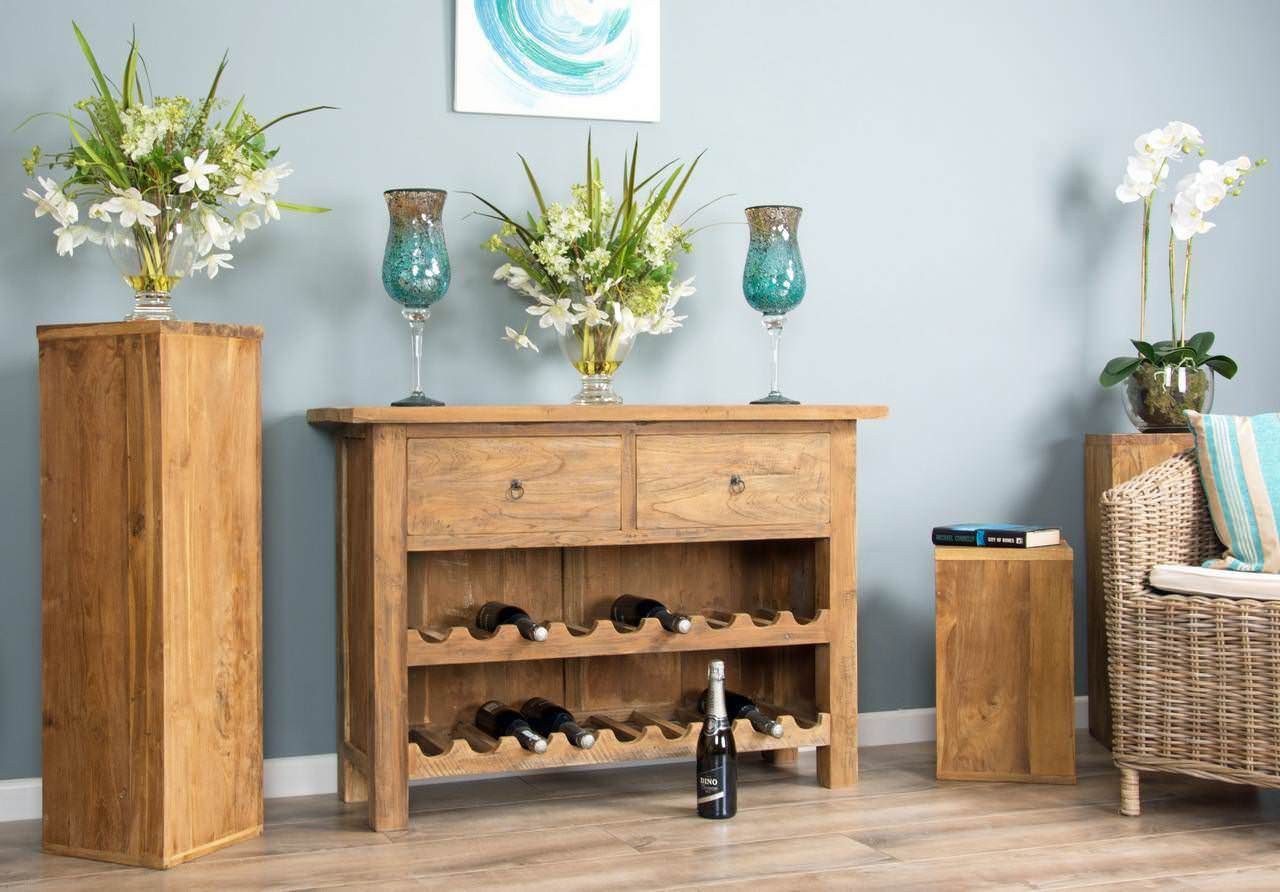 Reclaimed Teak Rustic Wine Rack Cabinet - Sustainable Furniture
