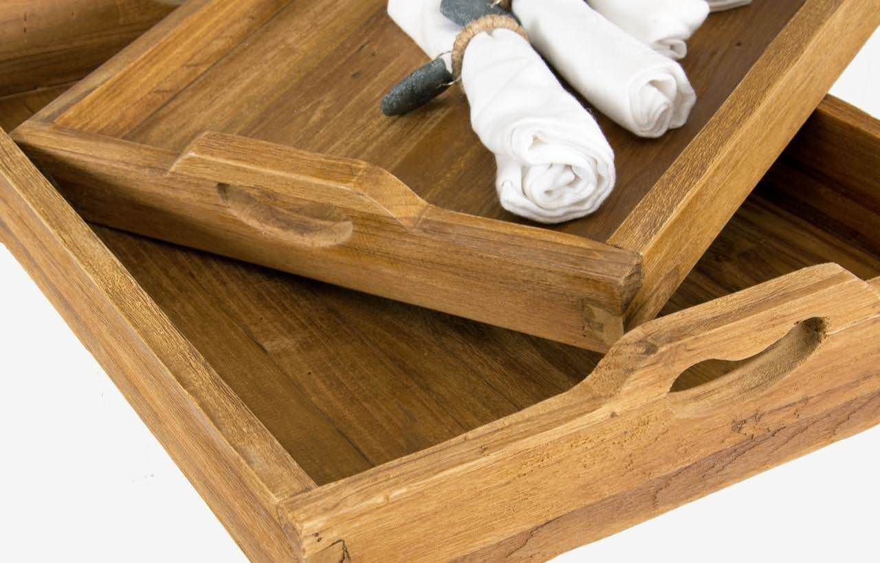 Solid Reclaimed Teak Serving Tray - Sustainable Furniture