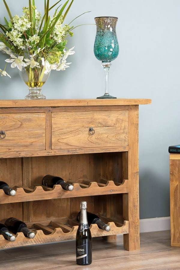 Reclaimed Teak Rustic Wine Rack Cabinet - Sustainable Furniture