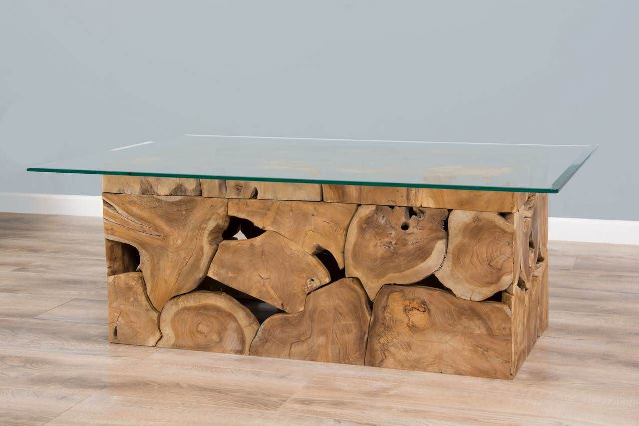 Teak Root Block Rectangular Coffee Table 120 x 80cm - Sustainable Furniture