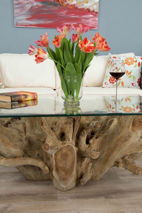 1.2m Reclaimed Teak Root Rectangular Coffee Table - Sustainable Furniture