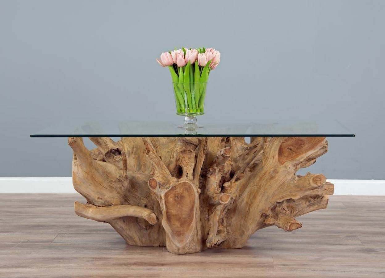 1.2m Reclaimed Teak Root Rectangular Coffee Table - Sustainable Furniture