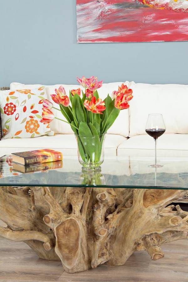 1.2m Reclaimed Teak Root Rectangular Coffee Table - Sustainable Furniture