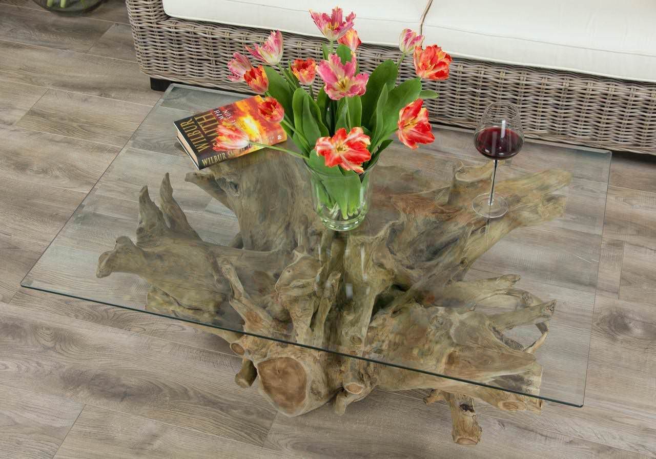 1.2m Reclaimed Teak Root Rectangular Coffee Table - Sustainable Furniture