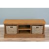 Reclaimed Teak Natural TV Unit with 2 Wicker Drawers - Sustainable ...