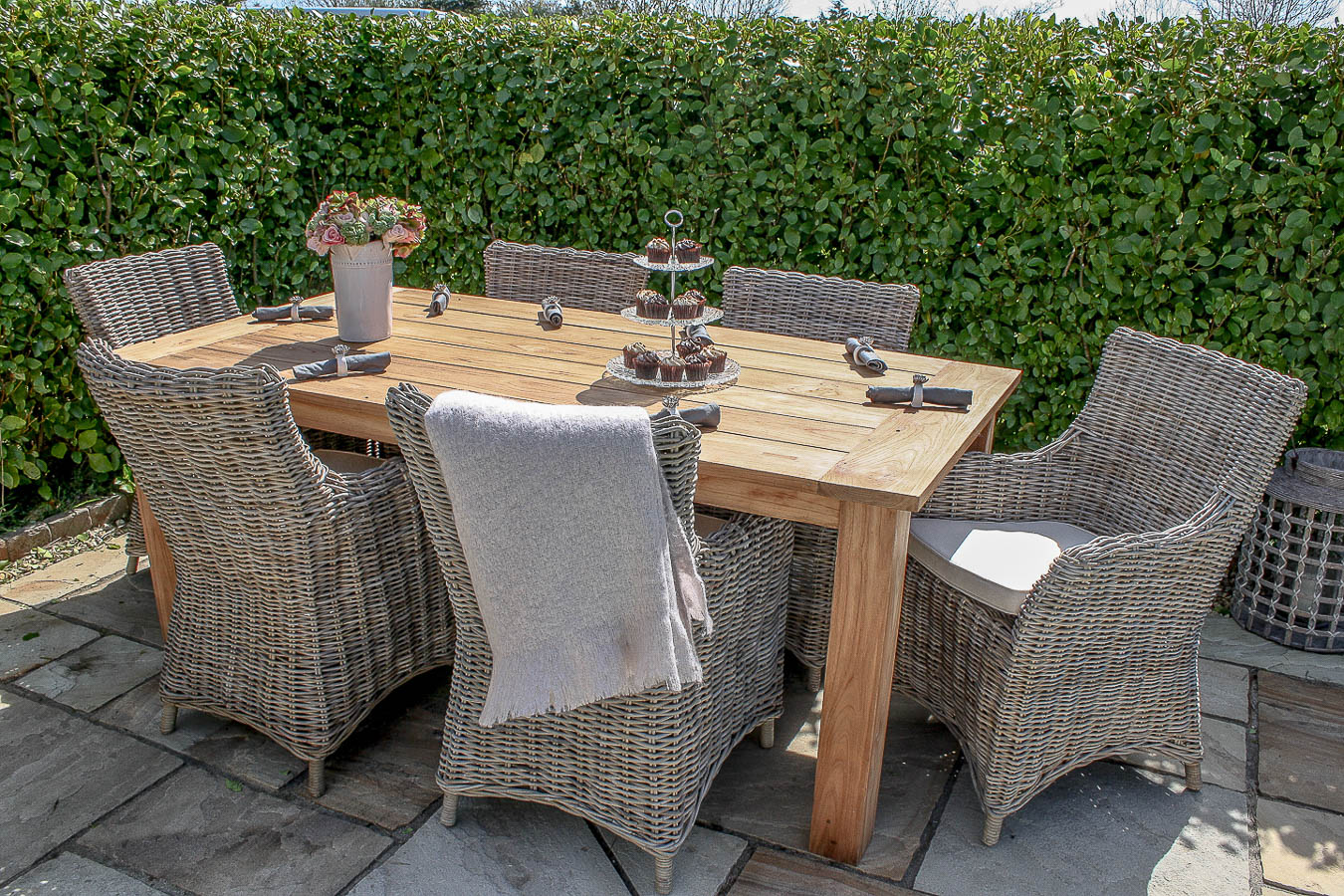 2m Reclaimed Teak Open Slatted Dining Table with Donna Armchairs ...