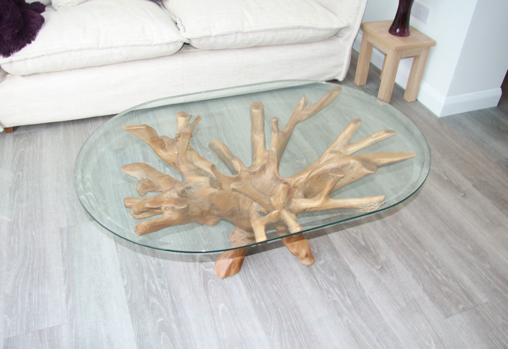 1.2m Reclaimed Teak Root Oval Coffee Table - Sustainable Furniture