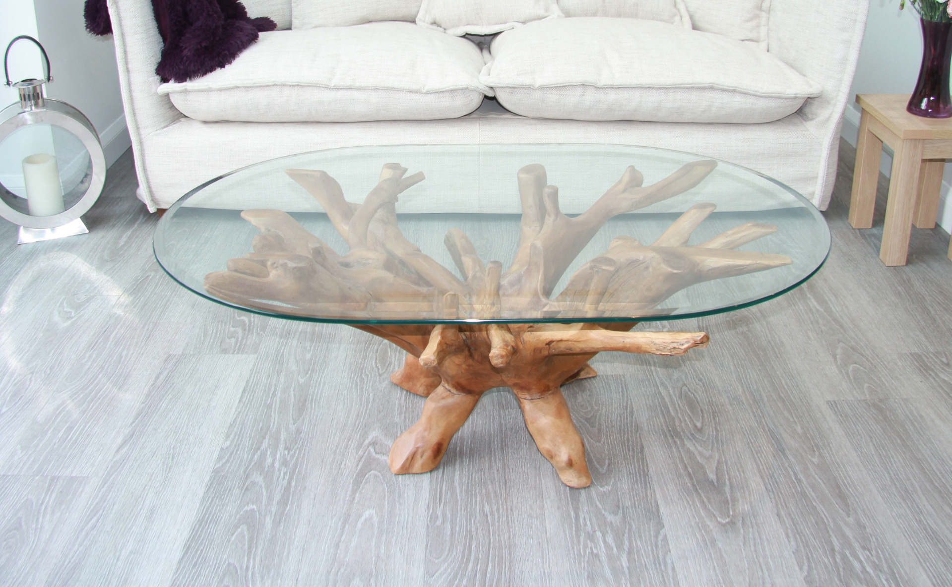 1.2m Reclaimed Teak Root Oval Coffee Table - Sustainable Furniture